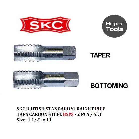 SKC BSPS British Standard Straight Pipe Taps Carbon Steel (2 Pcs / Set) - Size: 1 1/2'' x 11 ...