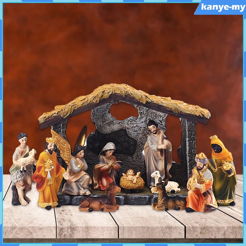 [Vaveren]Resin Hand Painted Nativity Figurines Easter Nativity Scene ...