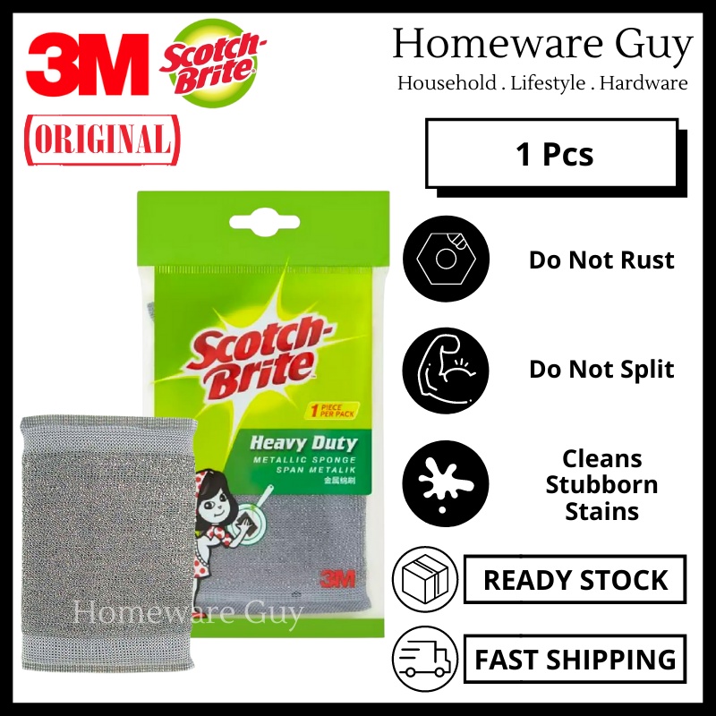 (3M Scotch Brite) Heavy Duty Stainless Steel Metallic Sponge Double ...