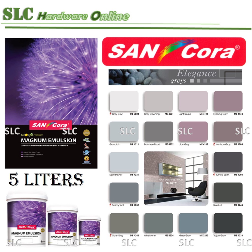 5L Sancora Magnum Emulsion Interior and Exterior Paint (Greys) | Shopee ...