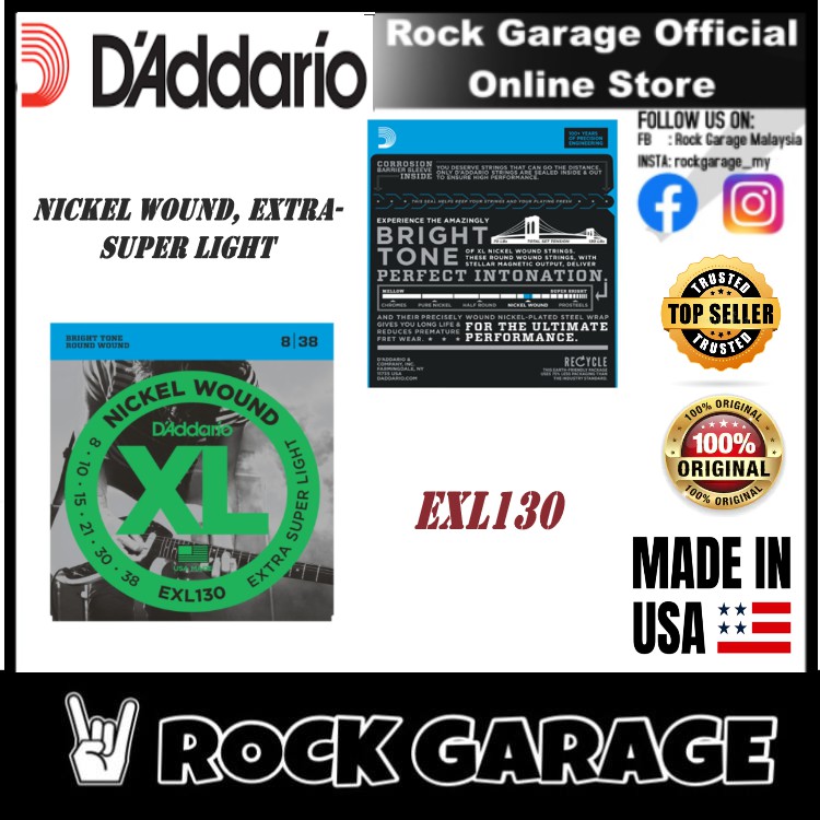 D'Addario EXL130 Nickel Wound, Extra-Super Light, 8-38 (DAddario ...