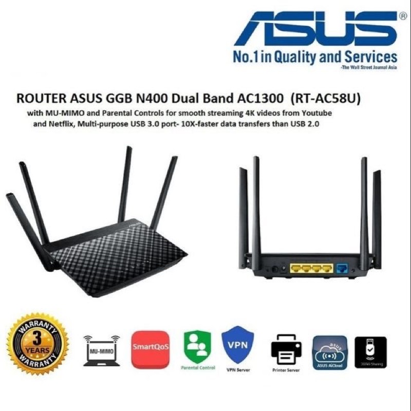 ASUS RT-AC58U AC1300 Dual Band WiFi Router (Used) | Shopee Malaysia