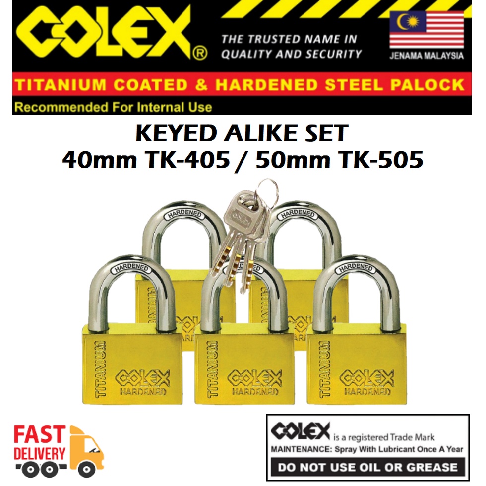 COLEX Padlock 5PCS TK-405 TK-505 Titanium Coated Padlock Kunci Mangga ...