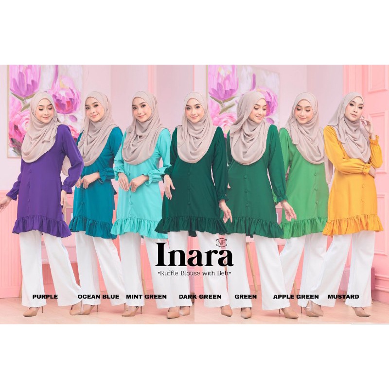 BLOUSE PLAIN KOSONG MURAH ROPOL RUFFLE BUTANG BAJU MUSLIMAH INARA ...