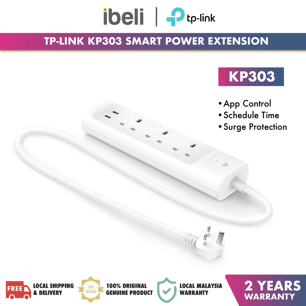 TP-Link Kasa 3 Outlets Wi-Fi Smart Strip Power Extension Plug KP303 ...
