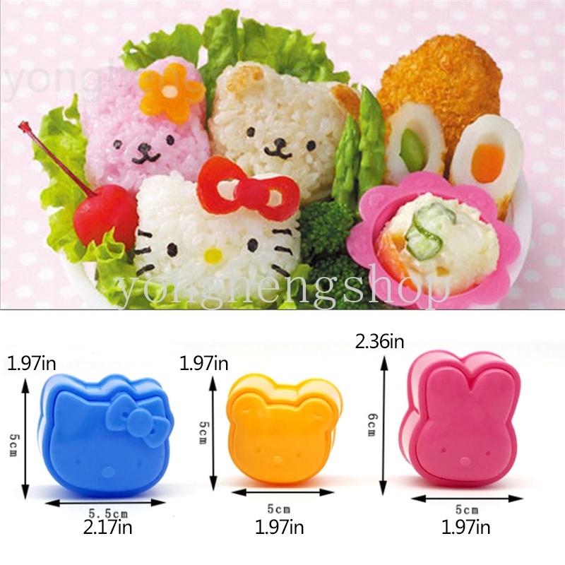 3pcs/set Cute Cartoon Sushi Mold Kids Favor Rice Ball Maker Bear Bunny ...