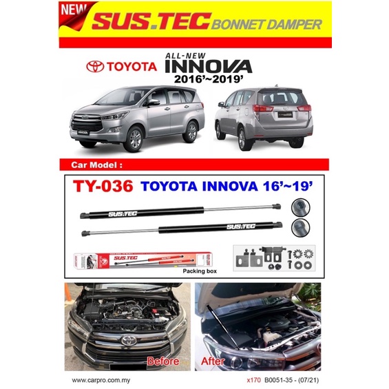 Toyota innova 2016 2017 2018 2019 2020 2021 front bonnet absorber ...
