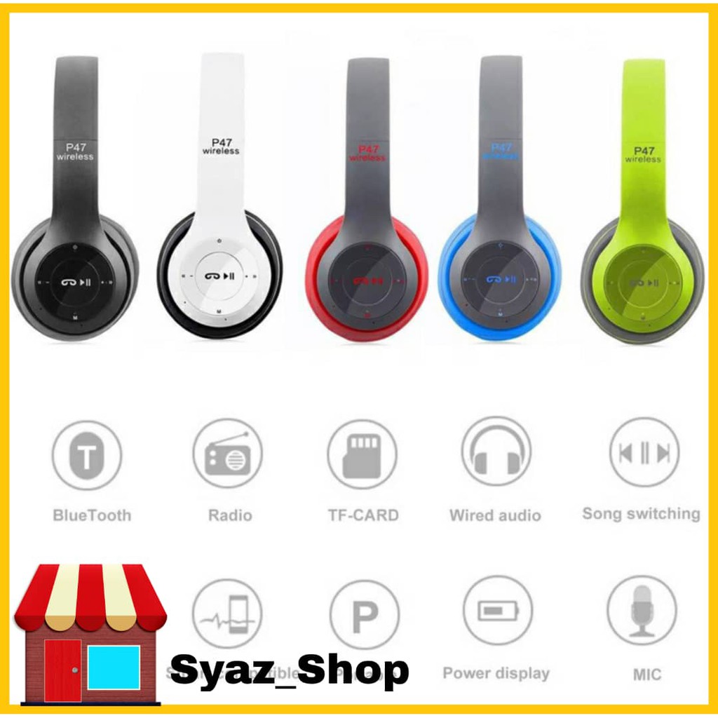 P47 5.0+EDR Wireless Headphone Bluetooth Stereo Music MP3 Player FM ...