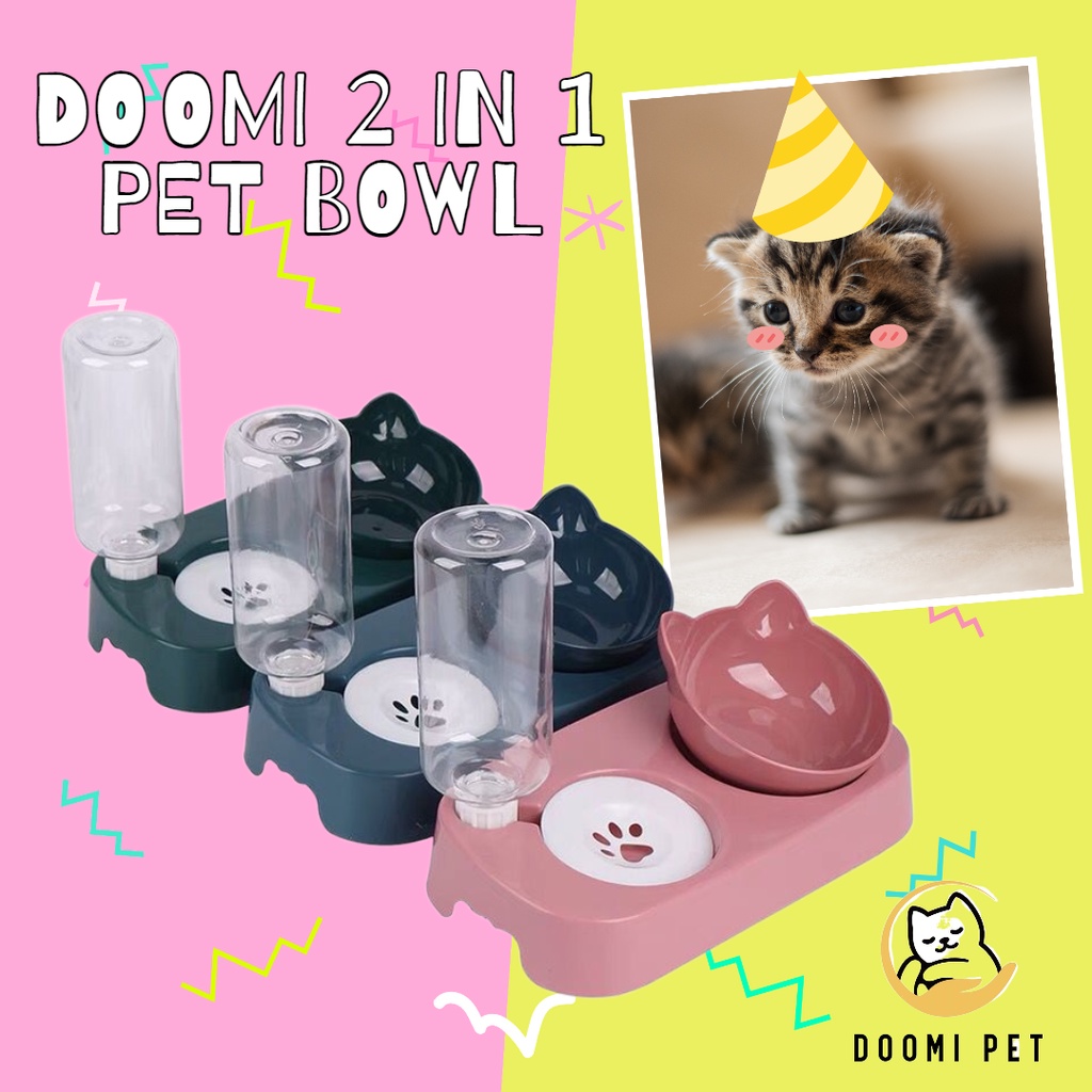 Doomi Pet 2 IN 1 Cat Ear Bowl Water Dispenser Bowl Food Bowl Water Bowl ...