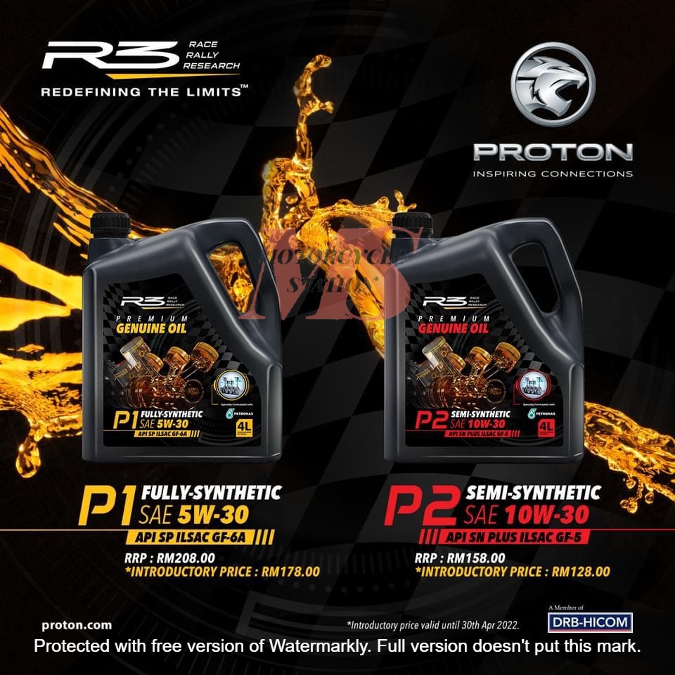 ORIGINAL R3 ENGINE OIL FULLY& SEMI SYNTHETIC P2 5W30 & 10W30 PROTON ...