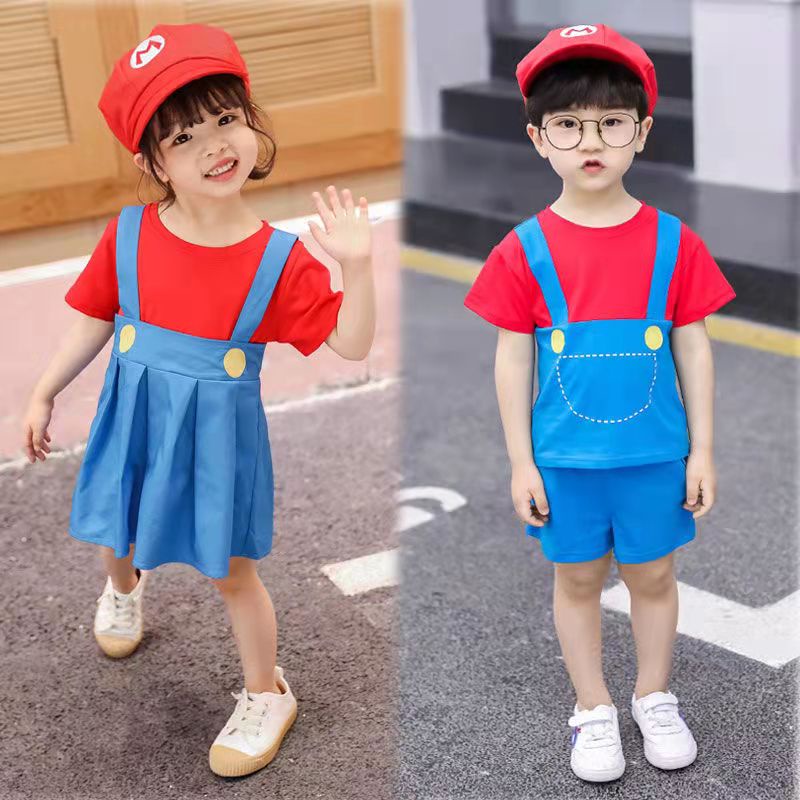 Super Mario Costume Twins Clothes Shirt Tops + Shorts Pants Fashion ...