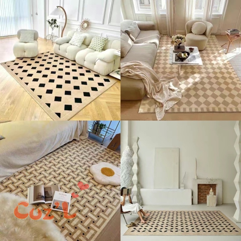 Retro Plaid Carpet American Medieval Style Living Room Coffee Table ...