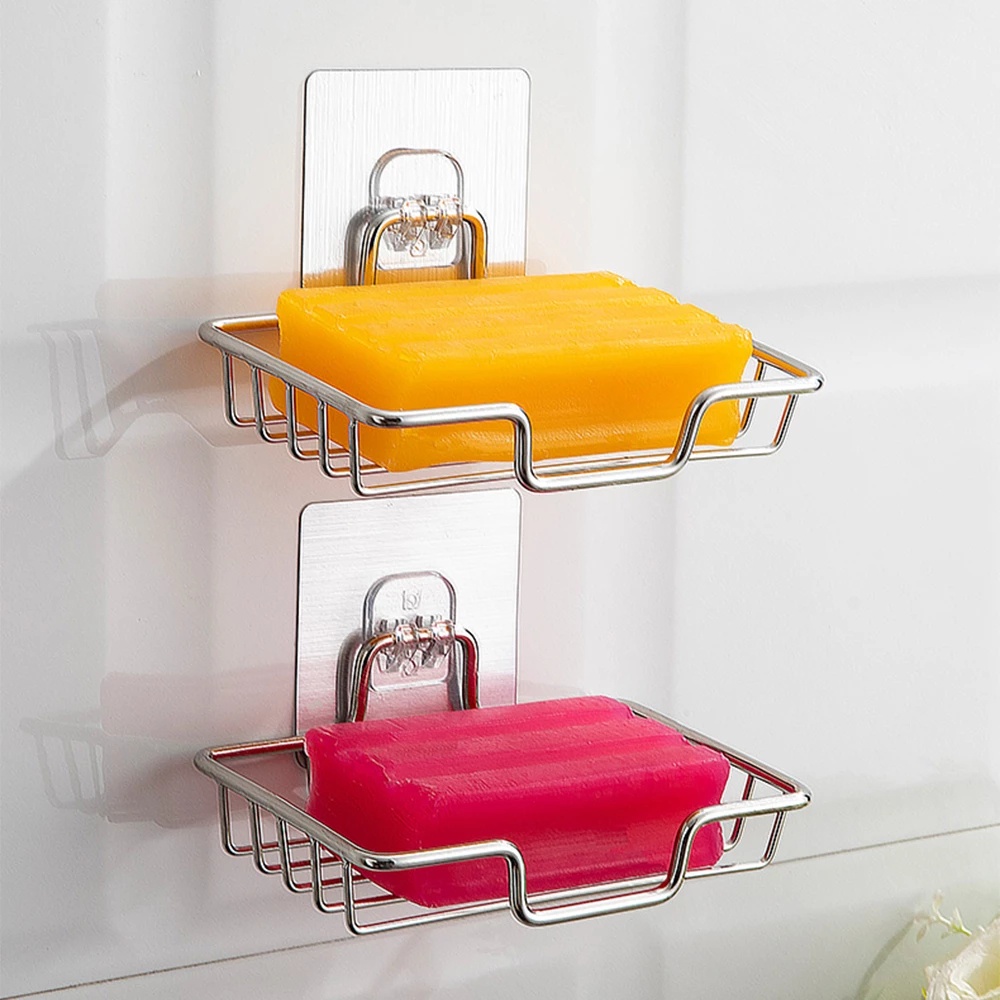 Wall-Mounted Soap Rack - Stainless Steel Soap Holder and Sponge Dish ...