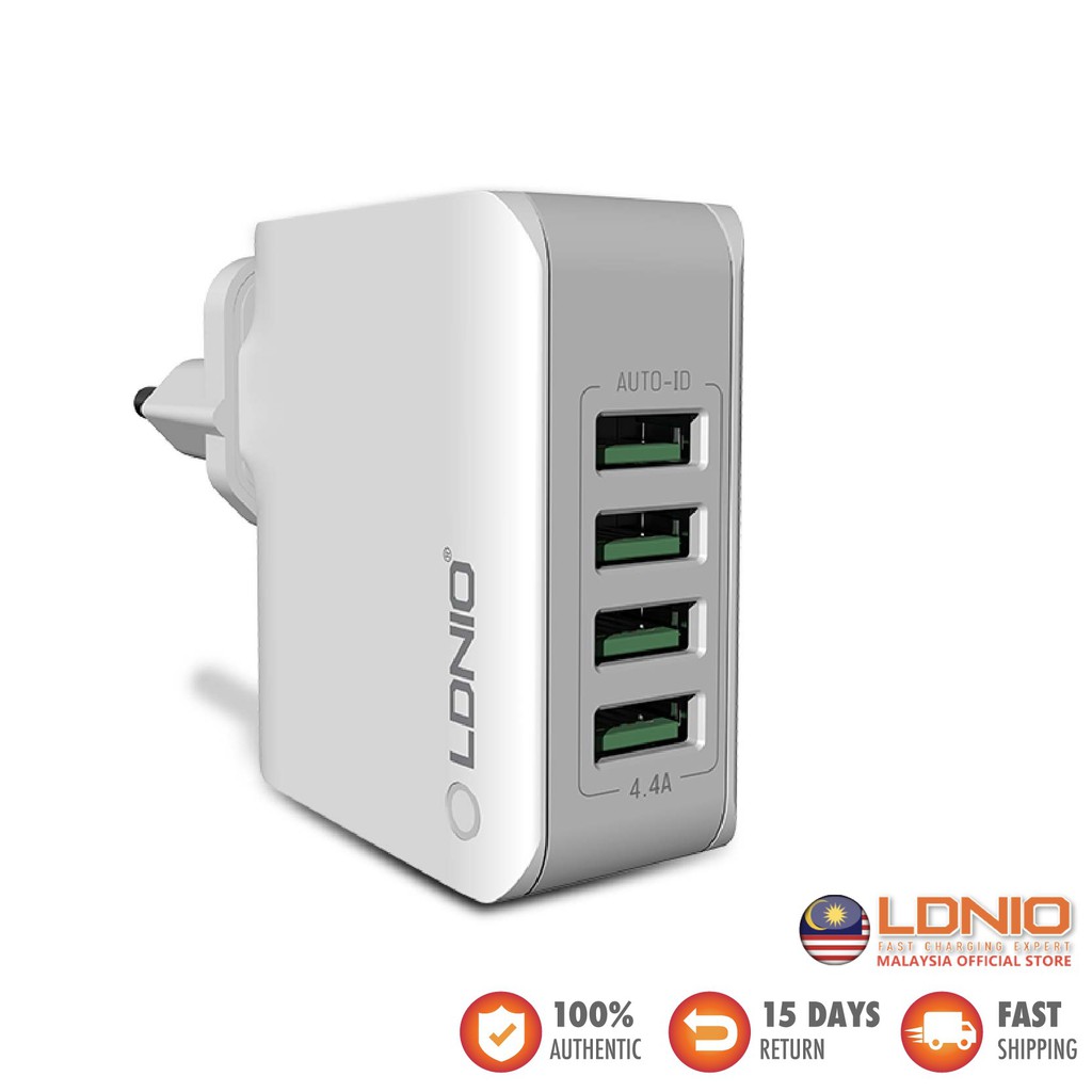 LDNIO A4403 Quadruple 4 USB Output Port Auto ID USB Charger (4.4A ...