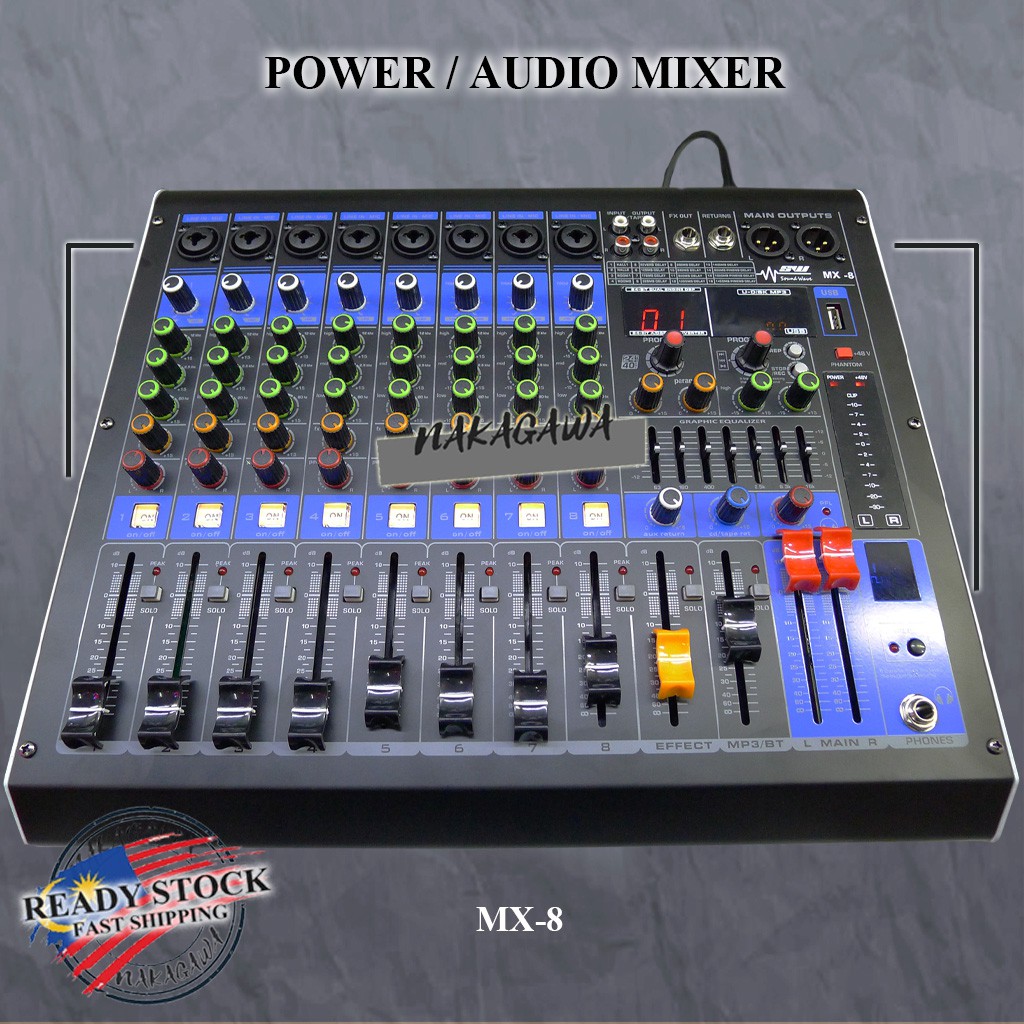 SOUNDWAVE MX-8 350W X2 8 CHANNEL POWERED MIXER WITH BLUETOOTH & USB ...