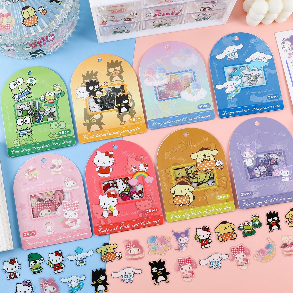 24pcs Sanrio PVC Sticker Pack Kuromi Cinnamoroll Cute Cartoon ...