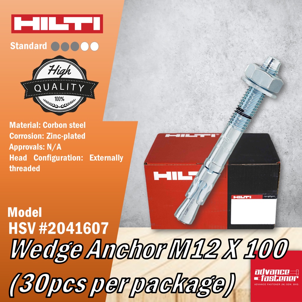 HILTI HSV Wedge Anchor / Stud Anchor M8 x 75 / M10 x 90 / M12 x 100 ...