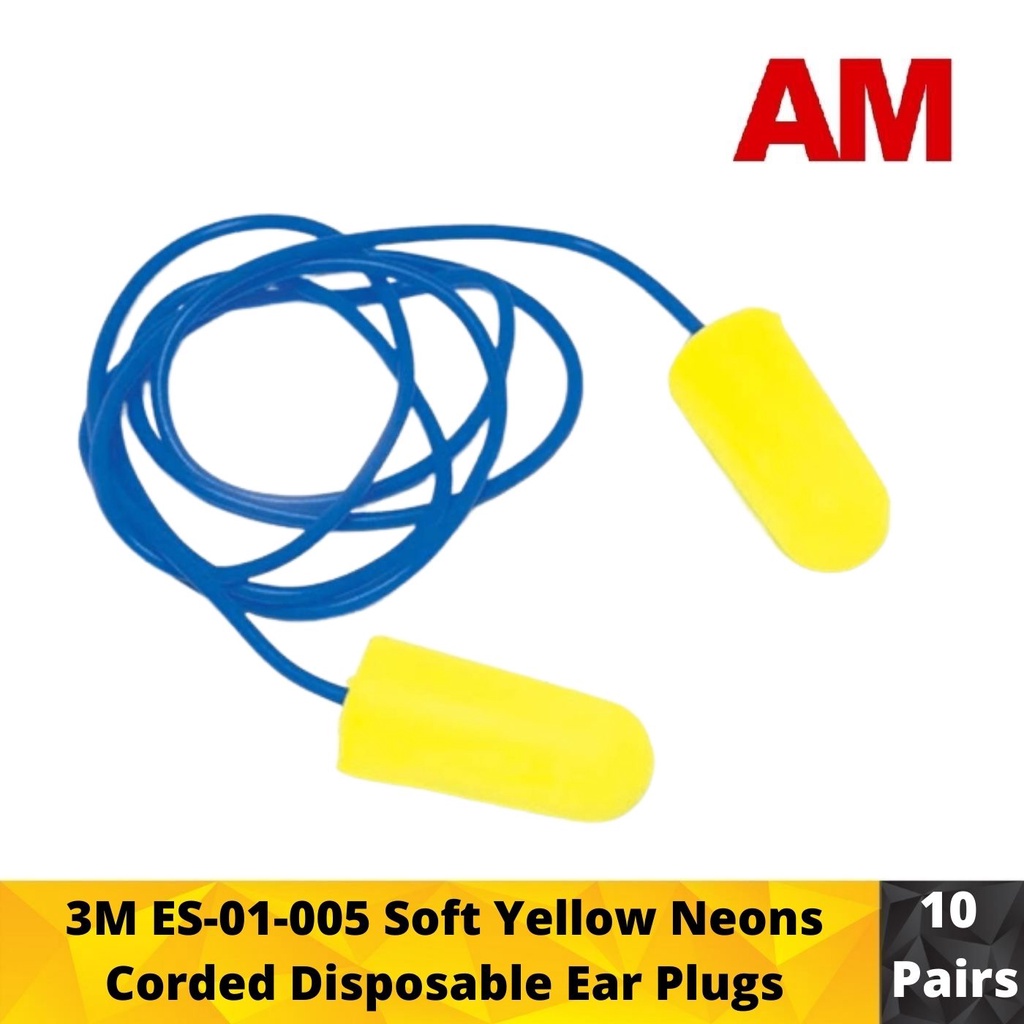 3M ES-01-005 Soft Yellow Neons Corded Disposable Ear Plugs, 36dB ...