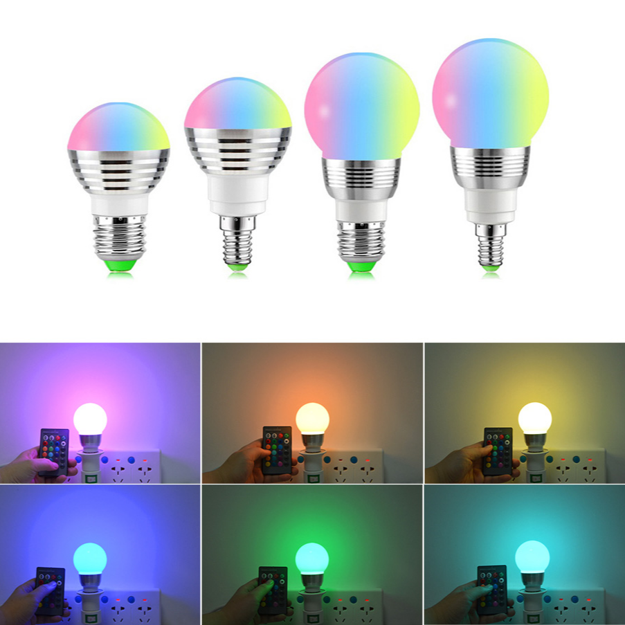 E27/E14 LED RGB Bulb Light/ 3W,5W Smart Bulb Colorful Lamp with Remote ...