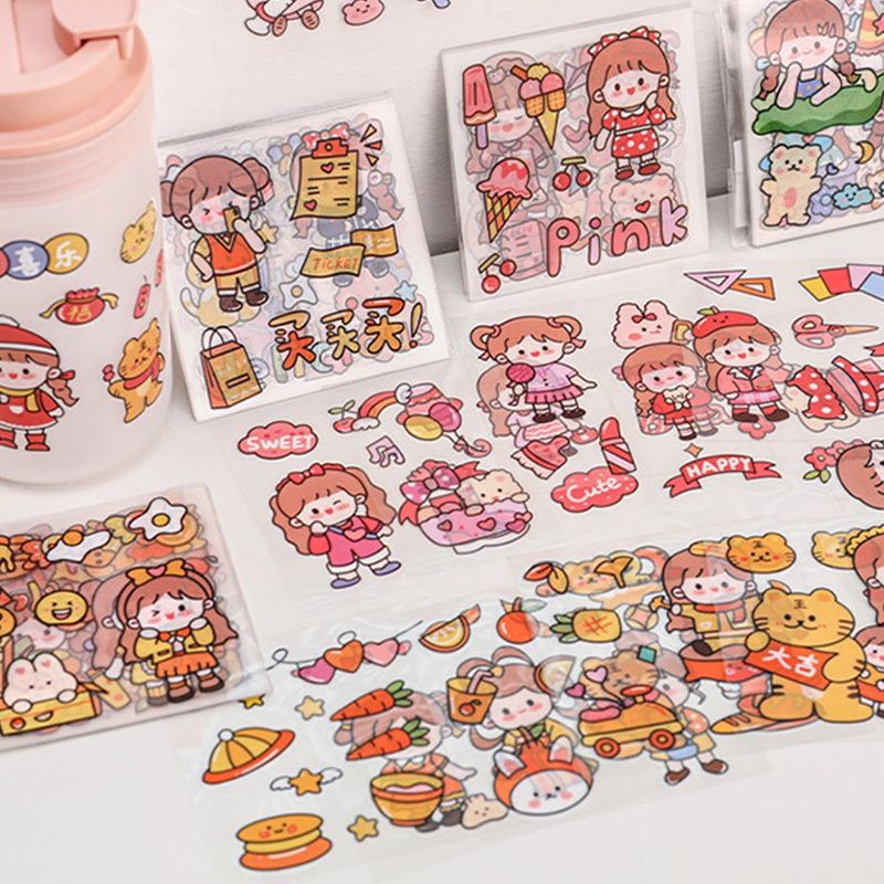 Set of 25 stickers with cute decorative cartoon patterns (clear type ...