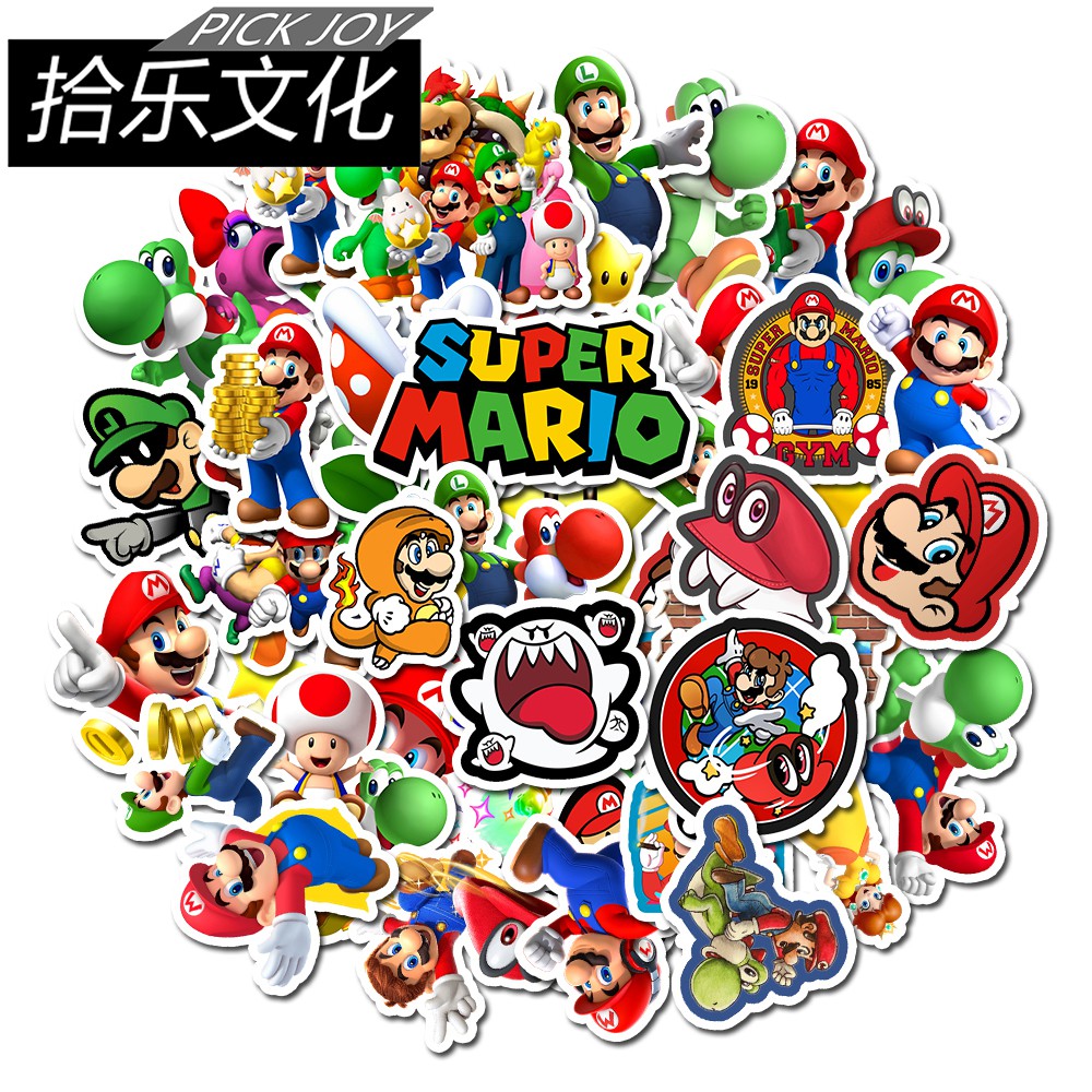 50 PCS Cartoon Super Mario Stickers Toys for Children Game Sticker ...