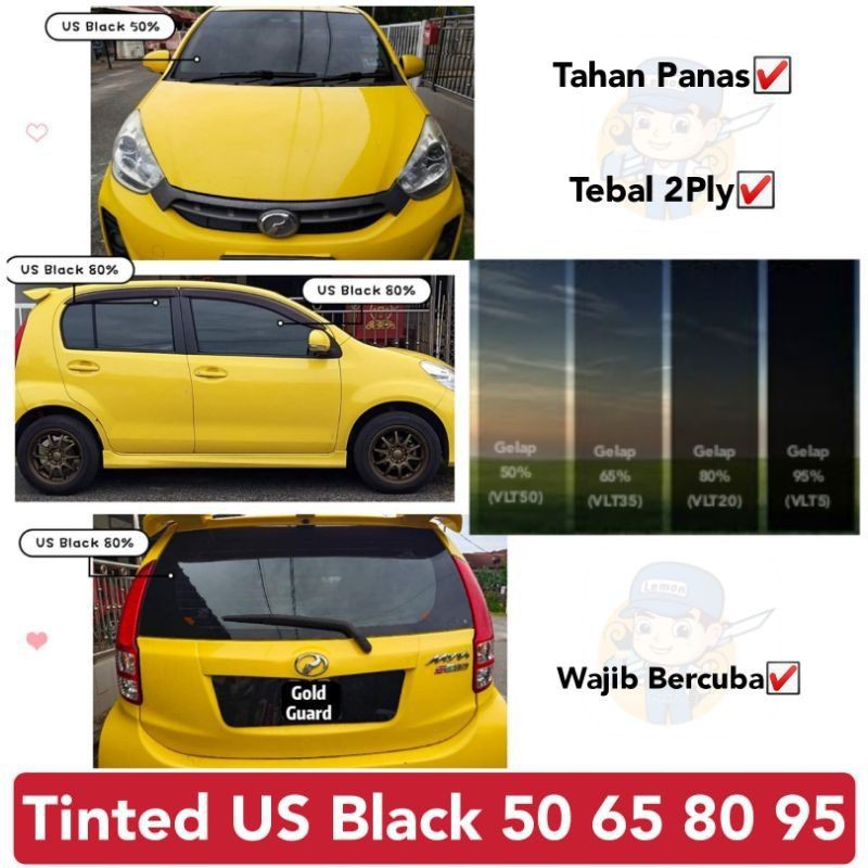 [N0 C0D] Tinted Hitam 2PLY US Black HD UV99% FOR ALL CAR/Tinted UV(gelap30% 50%,65%,80%,95% ...