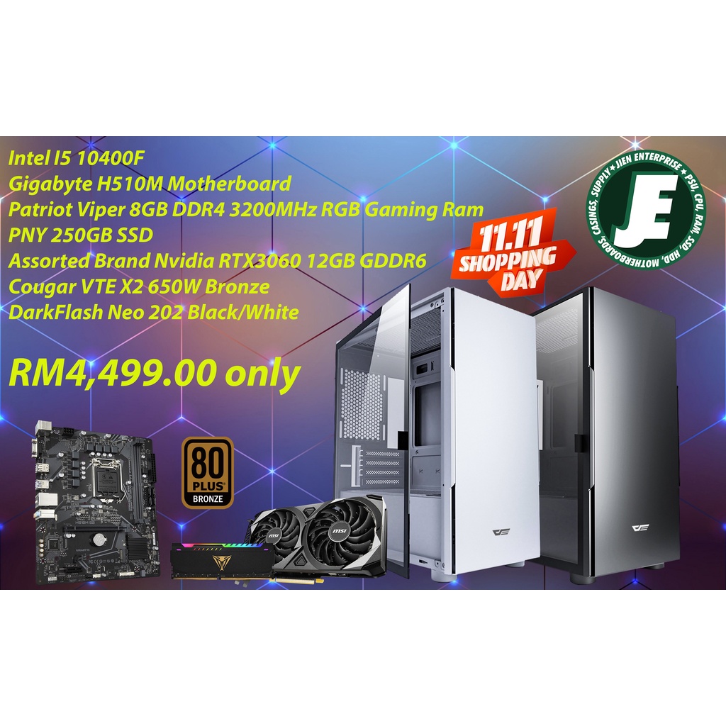 Intel I5 10400F with Nvidia RTX3060 Gaming PC Computer System | Shopee ...