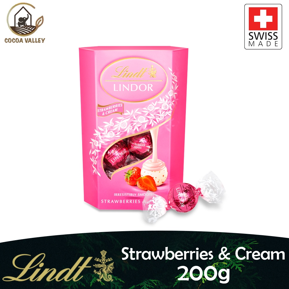 Lindt Lindor Strawberries & Cream White Chocolate Truffles 200g (Swiss ...