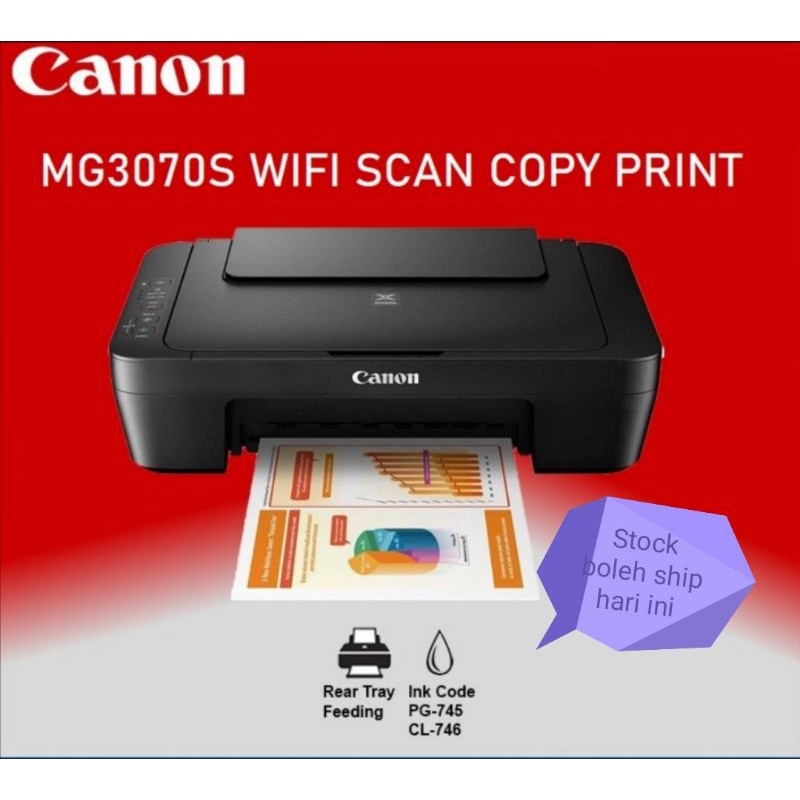Canon Printer MG3070S WiFi printer(sekali dgn ink blk & color) | Shopee ...