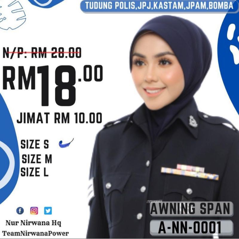 Tudung blue black biru gelap polis, kastam,jpj,imigresen nur nirwana ...