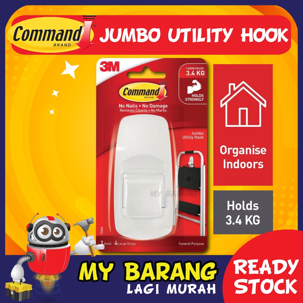 3M Command 17004 ANZ Organize Jumbo Hook Wall Organizer General Purpose ...