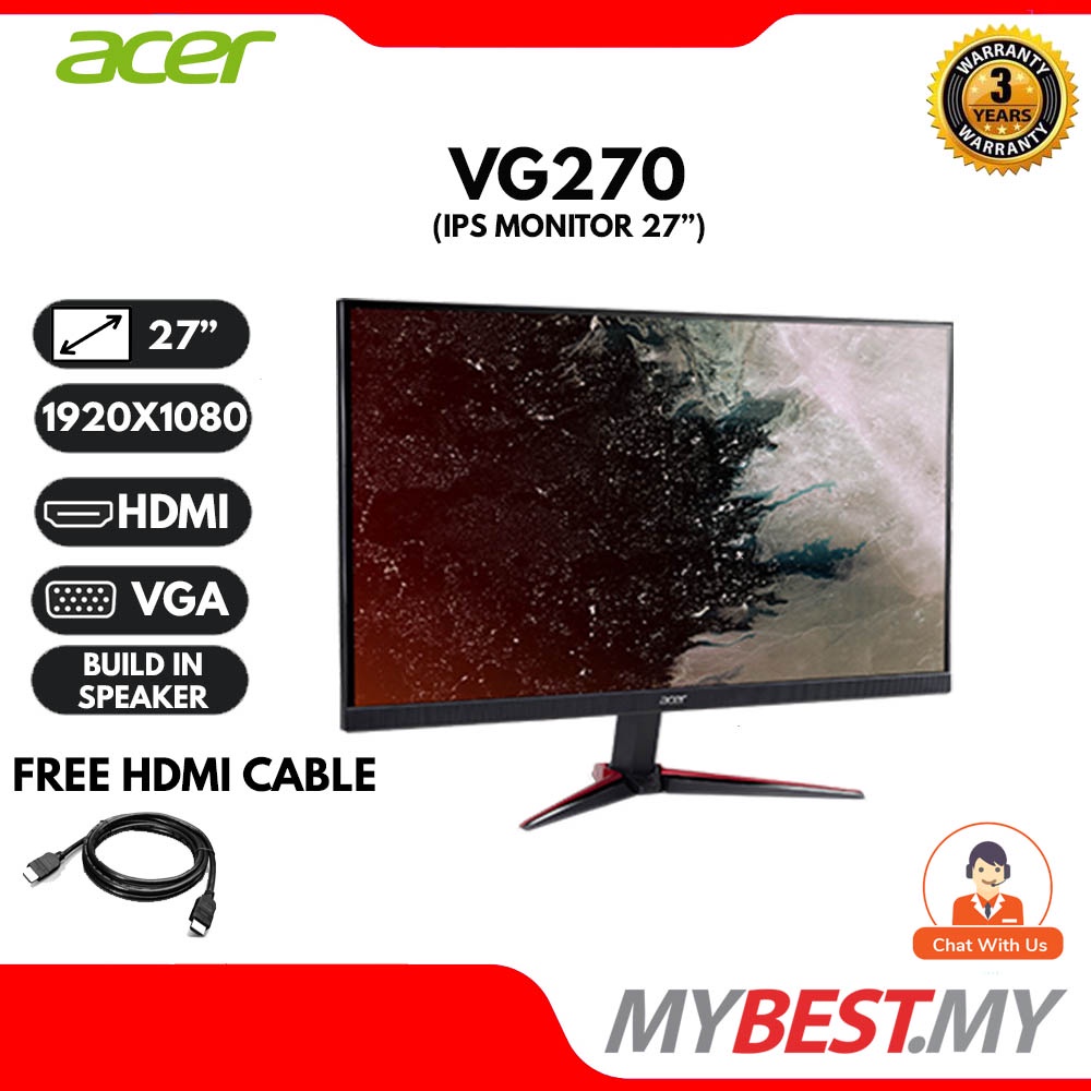 Acer Nitro VG270 27" IPS 75Hz 1ms VBR Gaming Monitor with AMD FreeSync ...