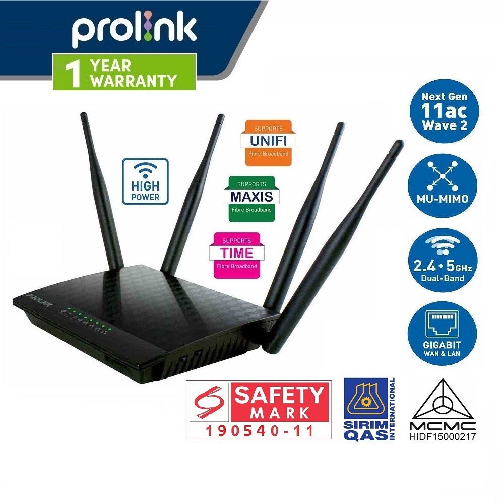 Prolink Wireless AC1200 Gigabit Router/Extended WiFi Coverage Unifi ...