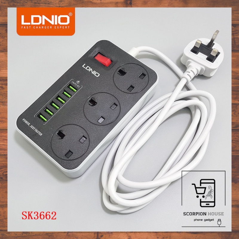 [GADGET SCORPION] LDNIO SK3662 Universal Power Strip 3 Sockets Outlets ...