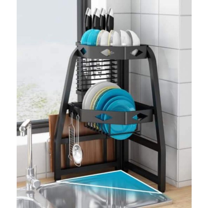 KITCHEN SINK CORNER DISH STORAGE RACK BLACK CARBON STEEL PAINT STANDARD ...