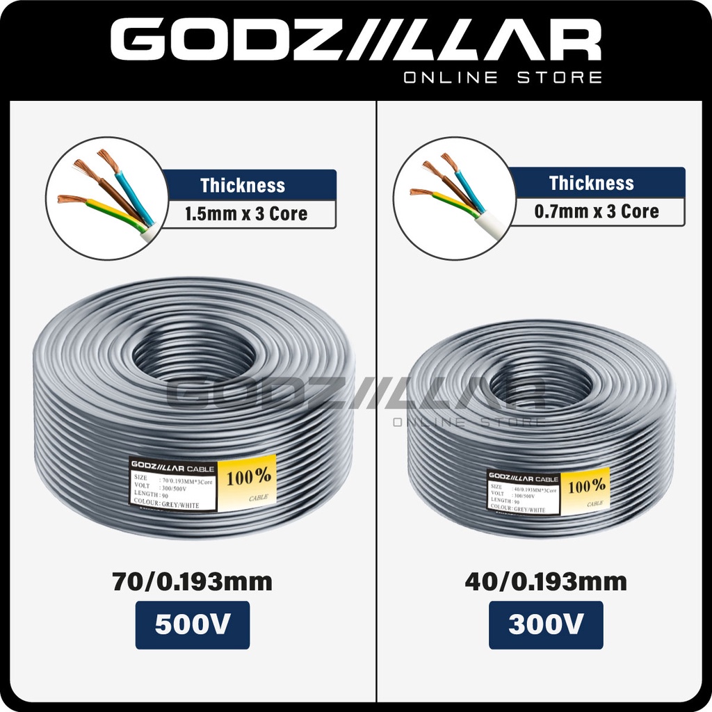 (Godziillar) 3 Core Flexible Cable Wire Wayar Kabel 3 Core | 40/0.193 ...