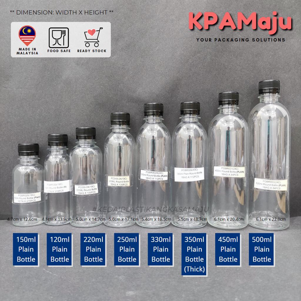 Botol Plastik + Black Cap (120ml, 150ml, 220ml, 250ml, 330ml, 350ml ...