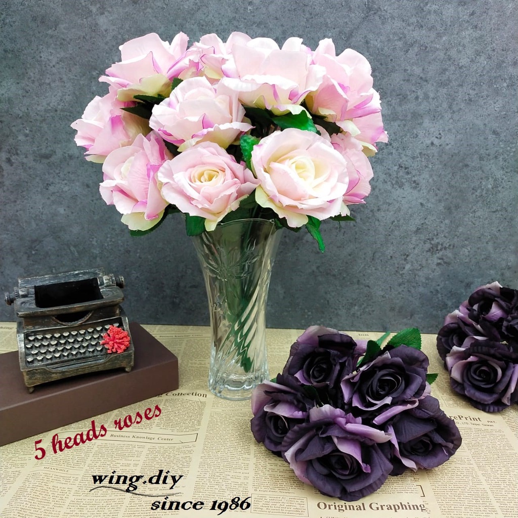 [READY STOCK] ARTIFICIAL 5 HEADS ROSE FLOWER / BUNGA ROS 5 KUNTUM ...