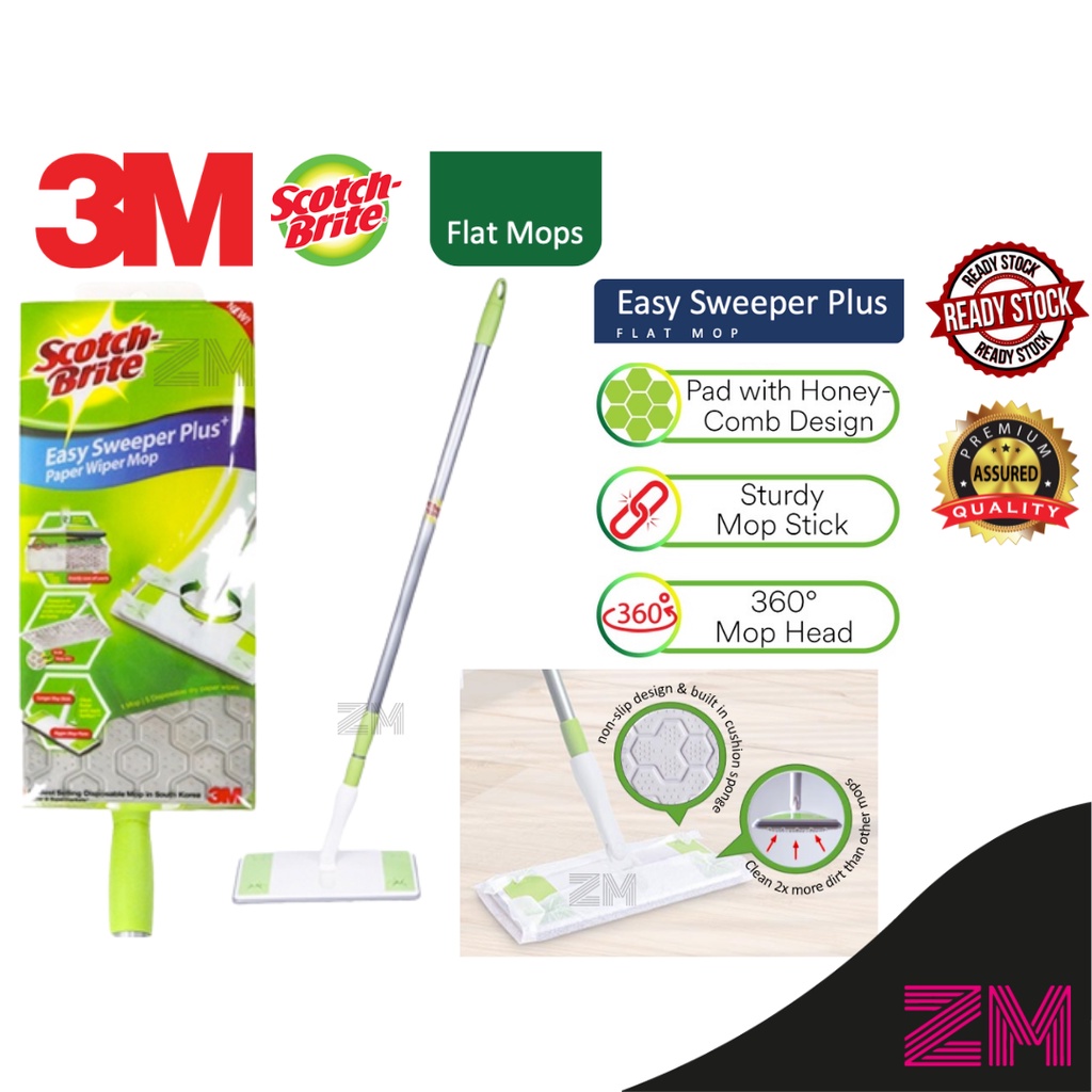 3M Scotch Brite Easy Sweeper Plus Set Paper Wiper Mop 360 Rotate Mop ...