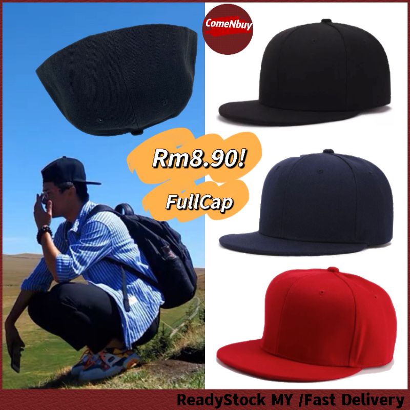 🇲🇾Plain Fullcap Hip Hop Straight Brim 56cm,58cm & 60cm non-adjust Fashion Cap Summer Flat ...
