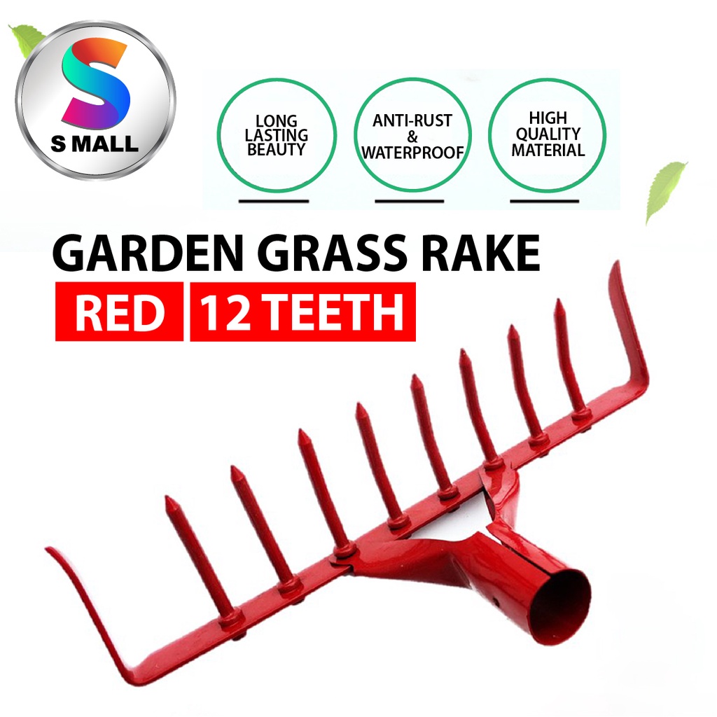 S MALL HEAVY DUTY 12 TEETH IRON METAL STEEL RED GRASS RAKE CRAWLER ...