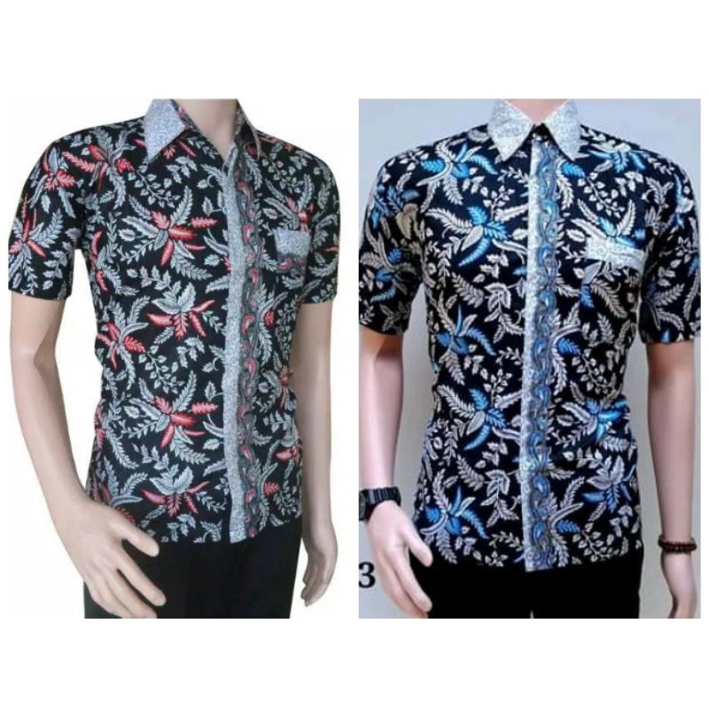 MERAH Red / Blue balarak Short Sleeve batik Hem | Shopee Malaysia