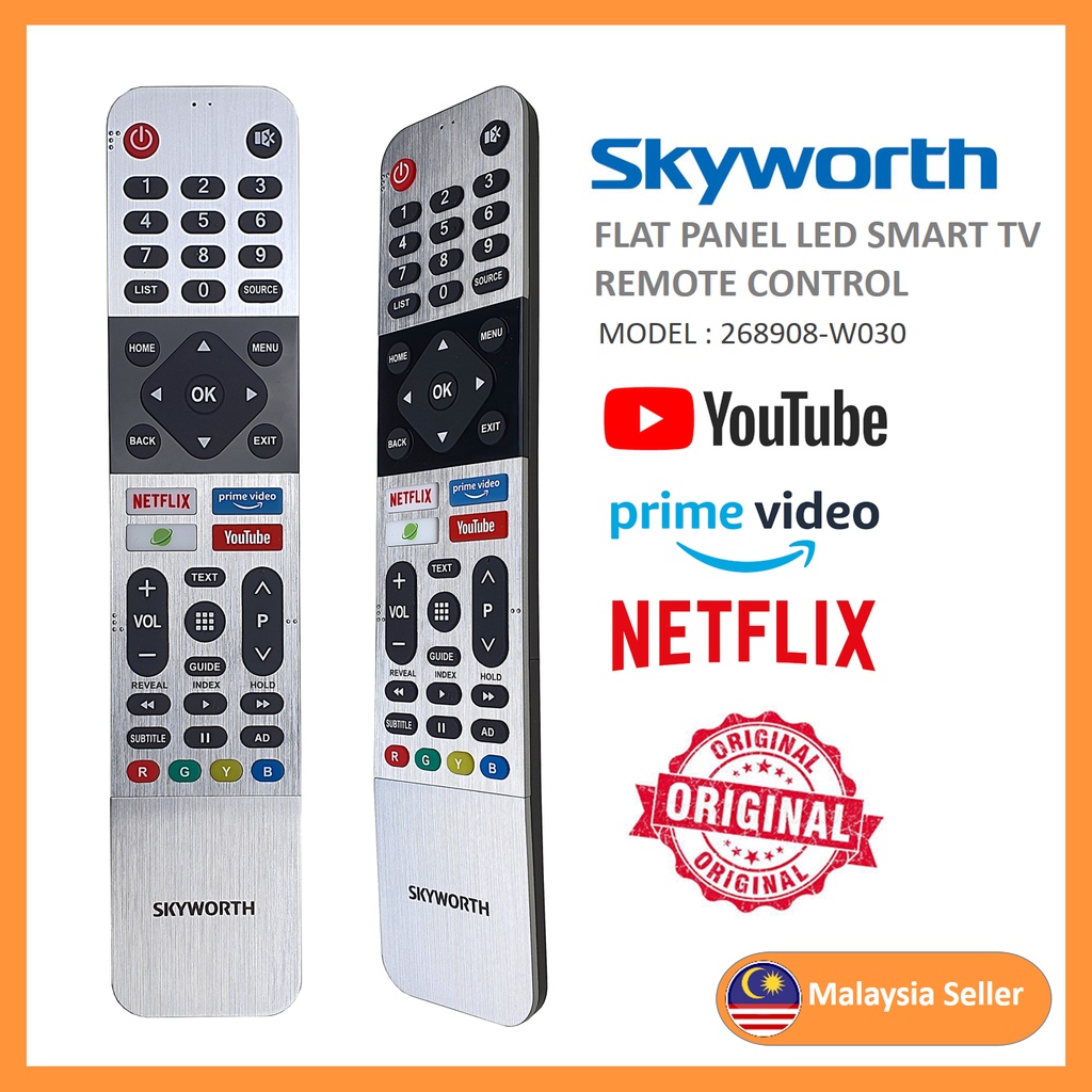 **Original** Skyworth 268908-W030 Youtube Netflix Prime Video Flat Panel Smart LED Tv Remote ...