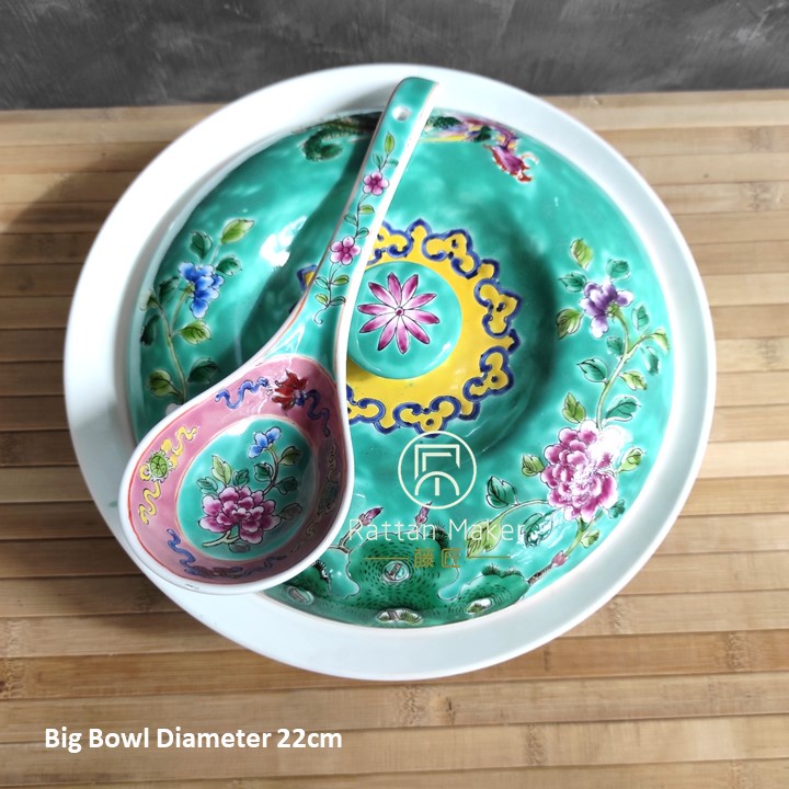 Peranakan Baba Nyonya Big Bowl / Soup Bowl with big Spoon / Antique ...