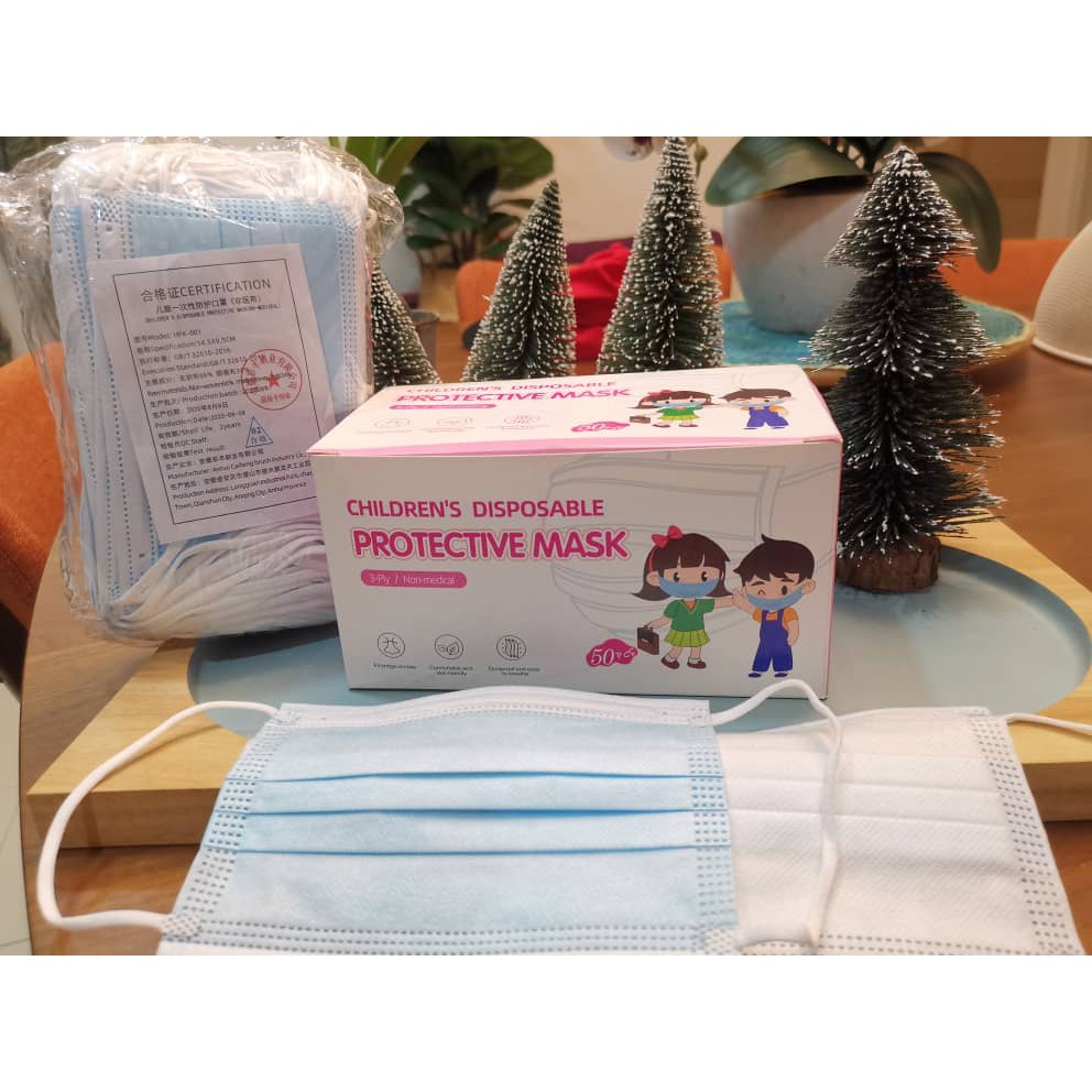 [🇲🇾 STOCK] 3ply KIDS Disposable Protective Face Mask Ear Loop 50pcs ...