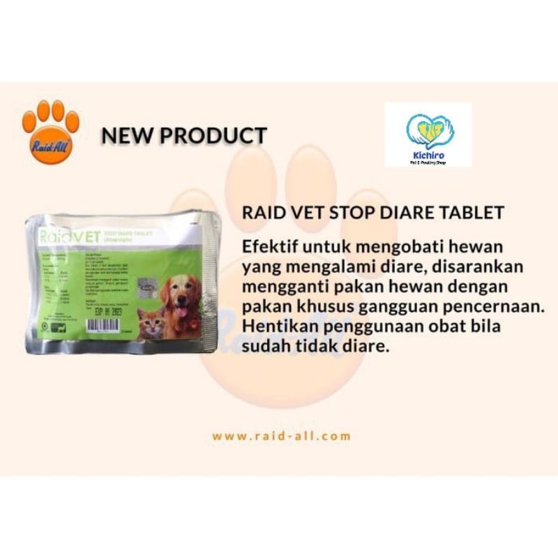 Raidvet Stop Diarrhea Raid All contains 3 Raid Vet Tablets Treat ...