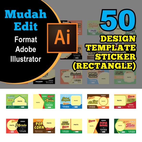 Graphic Design Template Rectangle Sticker - Mudah Edit - Format Ai (50 ...