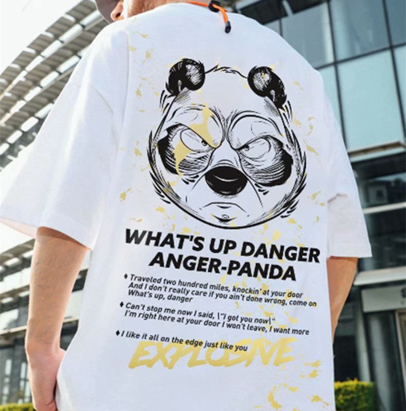 S-8XL ins national tide panda print short-sleeved T-shirt men and women trend Hong Kong style ...