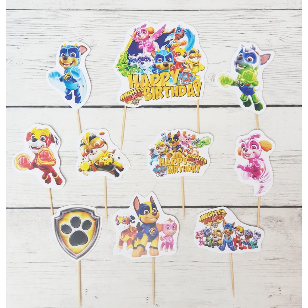 Paw Patrol Mighty Pups Cake Topper (10pcs) | Shopee Malaysia