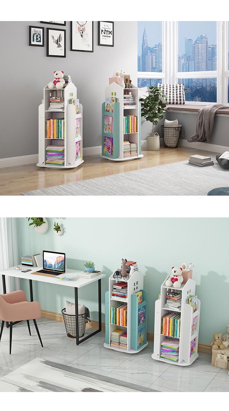 360 Rotating BookShelf Bookcase Simple Shelves Children's Floor ...